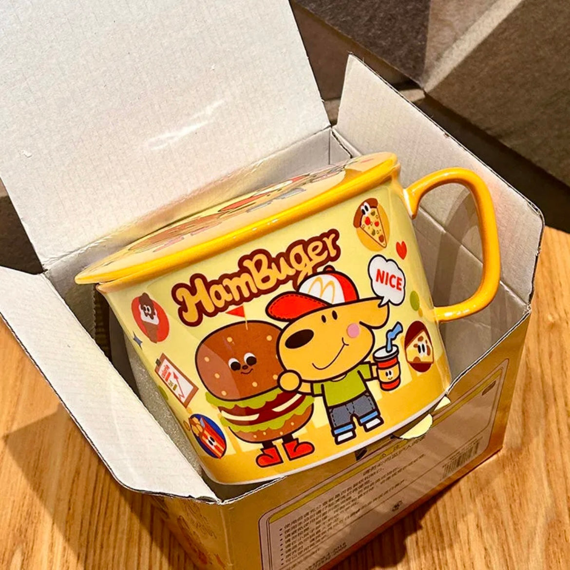 Large Capacity Ceramic Ramen Bowl - Cute Hamburger & Ice Cream Dog Des ...