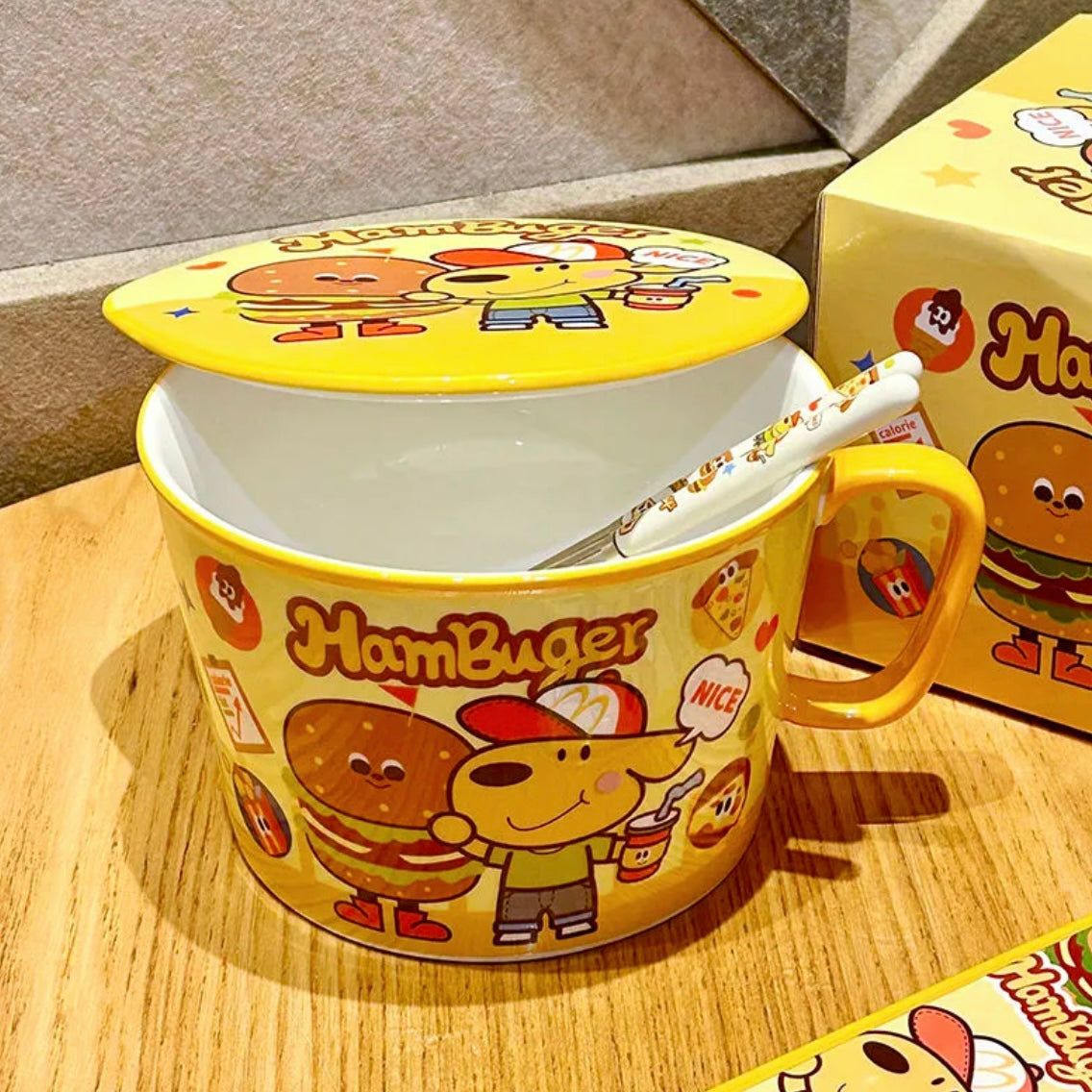 Large Capacity Ceramic Ramen Bowl - Cute Hamburger & Ice Cream Dog Des ...