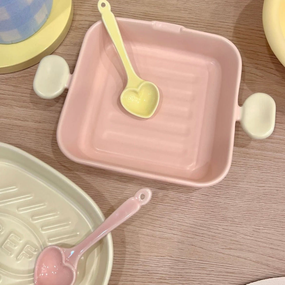 Handcrafted Macaron- Colored Pink and White Ceramic Baking Dish - Dual ...