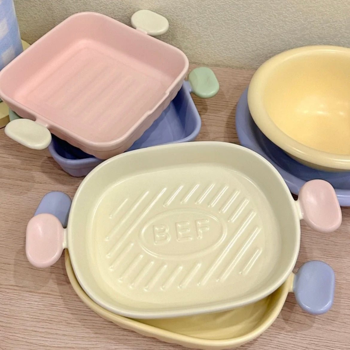 Handcrafted Macaron- Colored Pink and White Ceramic Baking Dish - Dual ...